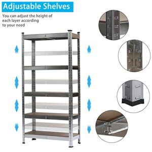 GOODSILO 5 Tier 59 Inch Tall Storage Shelves Heavy Duty Garage Storage Shelving Unit with Adjustable MDF Shelves Galvanized Metal Frame for Warehouse Pantry Kitchen Entryway Grey