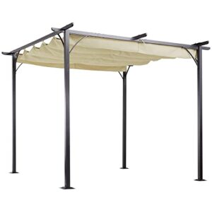 outsunny 10' x 10' patio retractable pergola canopy, backyard shade shelter for deck, porch party, garden, grill gazebo, beige