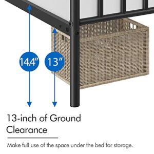 Yaheetech 14 Inch Queen Size Bed Frame Metal Platform Bed with Spindle Headboard Footboard/Mattress Foundation/No Box Spring Needed/Underbed Storage Space/Steel Slat Support/Easy Set up, Black