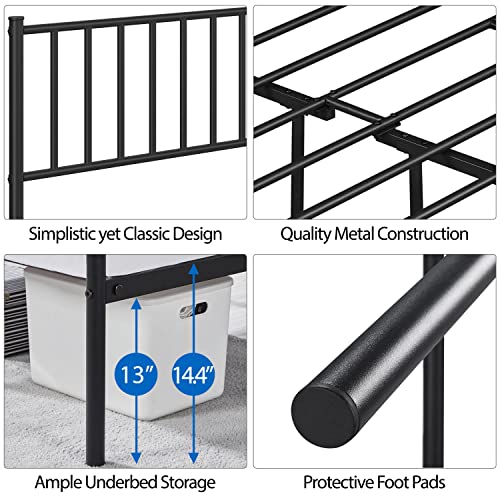 Yaheetech 14 Inch Queen Size Bed Frame Metal Platform Bed with Spindle Headboard Footboard/Mattress Foundation/No Box Spring Needed/Underbed Storage Space/Steel Slat Support/Easy Set up, Black