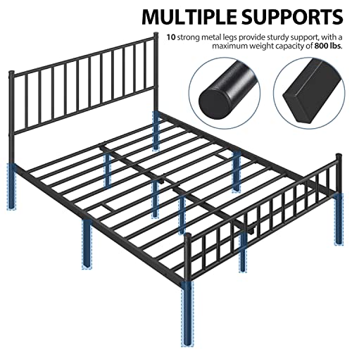 Yaheetech 14 Inch Queen Size Bed Frame Metal Platform Bed with Spindle Headboard Footboard/Mattress Foundation/No Box Spring Needed/Underbed Storage Space/Steel Slat Support/Easy Set up, Black