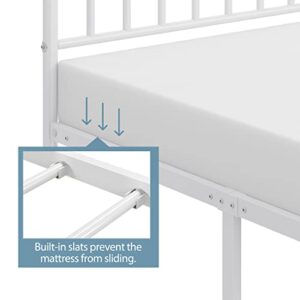 Yaheetech 14 Inch Full Size Bed Frame Metal Platform Bed with Spindle Headboard Footboard/Mattress Foundation/No Box Spring Needed/Underbed Storage Space/Steel Slat Support/Easy Set up, White