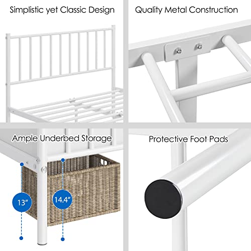 Yaheetech 14 Inch Full Size Bed Frame Metal Platform Bed with Spindle Headboard Footboard/Mattress Foundation/No Box Spring Needed/Underbed Storage Space/Steel Slat Support/Easy Set up, White