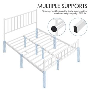 Yaheetech 14 Inch Full Size Bed Frame Metal Platform Bed with Spindle Headboard Footboard/Mattress Foundation/No Box Spring Needed/Underbed Storage Space/Steel Slat Support/Easy Set up, White