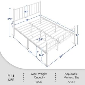 Yaheetech 14 Inch Full Size Bed Frame Metal Platform Bed with Spindle Headboard Footboard/Mattress Foundation/No Box Spring Needed/Underbed Storage Space/Steel Slat Support/Easy Set up, White