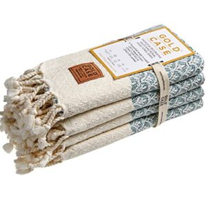 gold case helen original turkish hand towels - set of 4-20x40 100% cotton decorative bathroom and kitchen towel for hand, face, hair, head, farmhouse, yoga, gym. tea towel & dishcloth, aqua