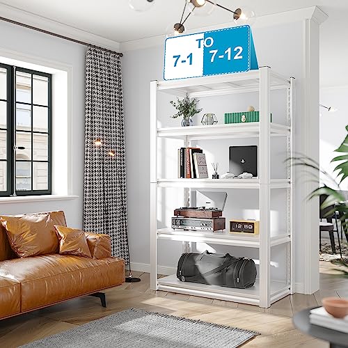 Raybee Garage Shelving Heavy Duty Garage Storage Shelves Load 2010LBS, Adjustable 5-Tier Heavy Duty Shelving, All Metal Shelving Utility Shelves for Kitchen, Pantry, Garage, 63"H x32"W x16.5"D, White