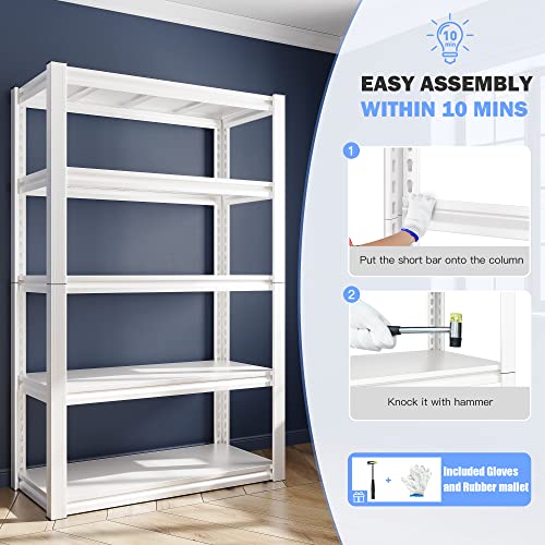 Raybee Garage Shelving Heavy Duty Garage Storage Shelves Load 2010LBS, Adjustable 5-Tier Heavy Duty Shelving, All Metal Shelving Utility Shelves for Kitchen, Pantry, Garage, 63"H x32"W x16.5"D, White