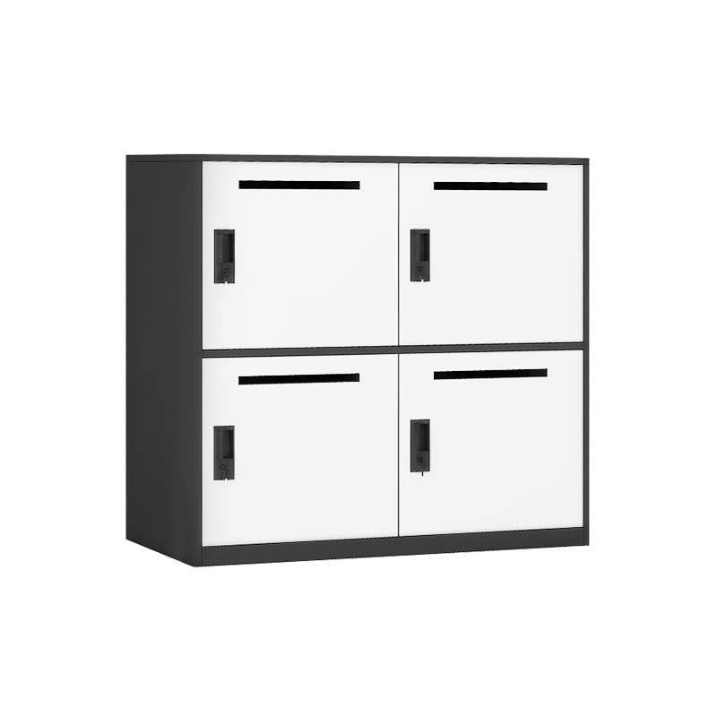 Fumedo 4 Doors Metal Storage Cabinet with Lock, Organizer,Steel Locker for Office, Home, Bank, School, Gym,Bedroom,Living Room. (Key Lock, Grey and White)