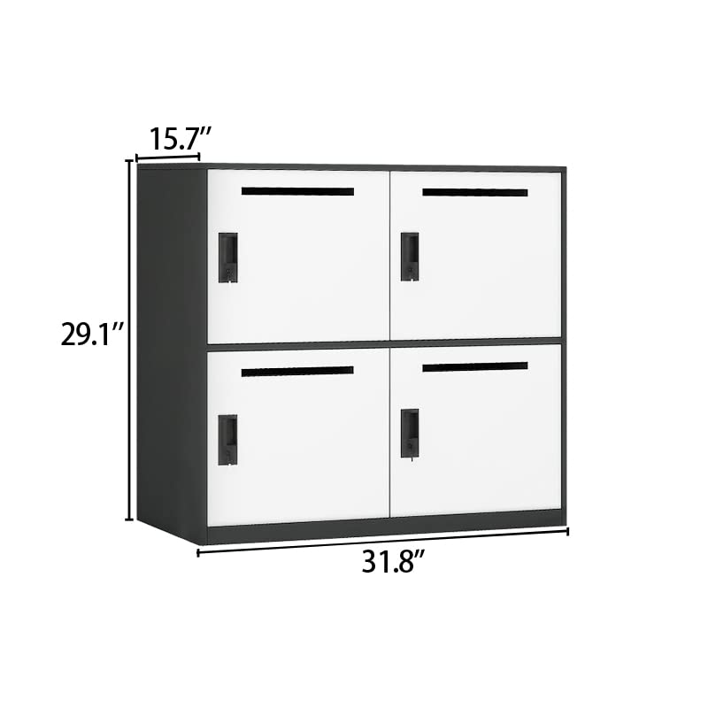 Fumedo 4 Doors Metal Storage Cabinet with Lock, Organizer,Steel Locker for Office, Home, Bank, School, Gym,Bedroom,Living Room. (Key Lock, Grey and White)