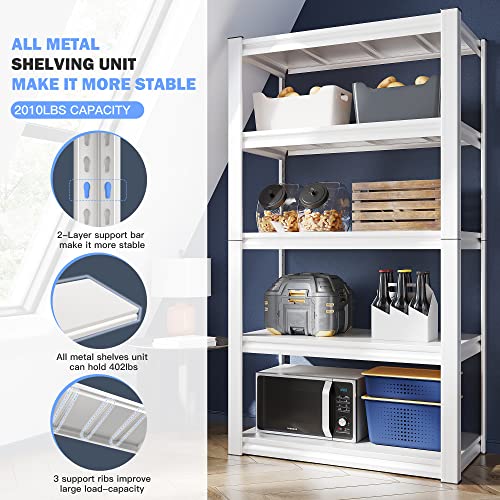 Raybee 72" Storage Shelves Heavy Duty, 2010LBS Heavy Duty Garage Shelving with 5 Tier Adjustable Metal Shelving Unit, Heavy Duty Shelving, Garage Storage Shelves, Metal Storage Shelves for Basement