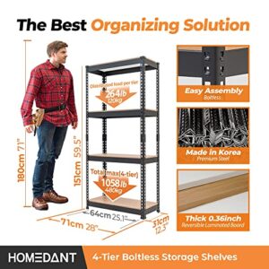 HOMEDANT 4 Tier Laminated Metal Shelving Unit Adjustable Garage Storage Utility Rack Heavy Duty Shelves Organization Multipurpose Shelf Warehouse Basement Shed Pantry 28" W x 12.3" D x 59.5" H 1 Pack