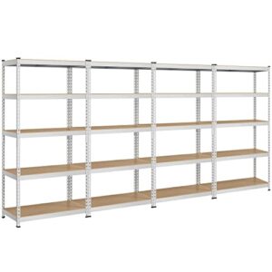 topeakmart 4pcs 5-tier utility shelves, metal storage shelves garage shelving unit adjustable garage storage shelves storage racks heavy duty shed shelving- silver, 35.5 x 17.5 x 72 inch