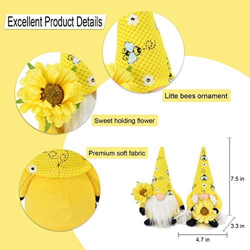 Vytina 2 Pcs Bumble Bee Gnomes Plush Decorations Swedish Tomte Nisse Doll Gonk Sunflower Gnome Spring Summer Season Tiered Tray Gnome Home Ornaments