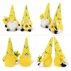 Vytina 2 Pcs Bumble Bee Gnomes Plush Decorations Swedish Tomte Nisse Doll Gonk Sunflower Gnome Spring Summer Season Tiered Tray Gnome Home Ornaments