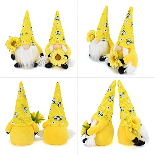 Vytina 2 Pcs Bumble Bee Gnomes Plush Decorations Swedish Tomte Nisse Doll Gonk Sunflower Gnome Spring Summer Season Tiered Tray Gnome Home Ornaments