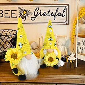 Vytina 2 Pcs Bumble Bee Gnomes Plush Decorations Swedish Tomte Nisse Doll Gonk Sunflower Gnome Spring Summer Season Tiered Tray Gnome Home Ornaments