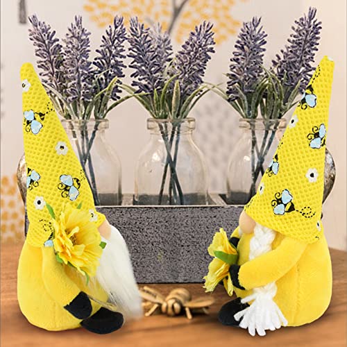 Vytina 2 Pcs Bumble Bee Gnomes Plush Decorations Swedish Tomte Nisse Doll Gonk Sunflower Gnome Spring Summer Season Tiered Tray Gnome Home Ornaments