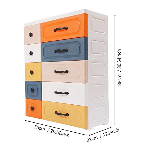 Plastic Storage 10 Drawers Vertical Units,Clothes Storage Multi Cabinet,Floor Standing Closet Organizer Cube,Dresser Organizer Shelf for Toys,Bedroom,Playroom