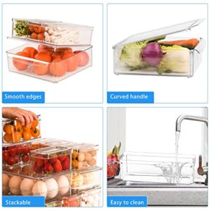 12-pack Stackable Fridge Organizer with 5 liners, Refrigerator Organizer Bins with Lids, Plastic Fridge Organizers and Storage Clear Pantry Organization and Storage Containers for Fruits, Vegetable