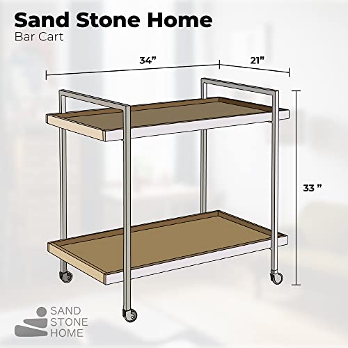 SAND STONE HOME Modern Bar Cart for Home | Coffee Cart with Shelves | Wine Cart with Storage | Mini Bars for Home with Wheels | Liquor Cart for Kitchen & Living Room, Mango Finish, Griffey