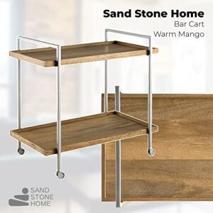 SAND STONE HOME Modern Bar Cart for Home | Coffee Cart with Shelves | Wine Cart with Storage | Mini Bars for Home with Wheels | Liquor Cart for Kitchen & Living Room, Mango Finish, Griffey