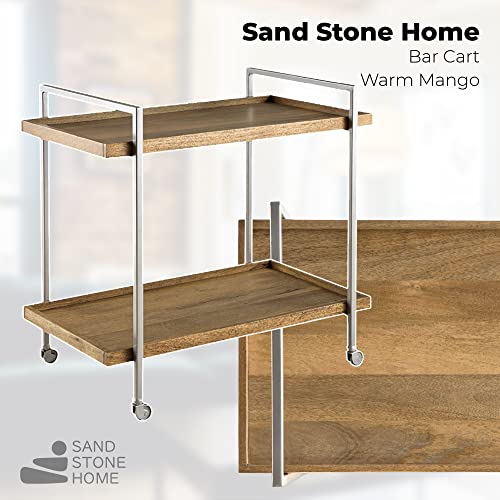 SAND STONE HOME Modern Bar Cart for Home | Coffee Cart with Shelves | Wine Cart with Storage | Mini Bars for Home with Wheels | Liquor Cart for Kitchen & Living Room, Mango Finish, Griffey