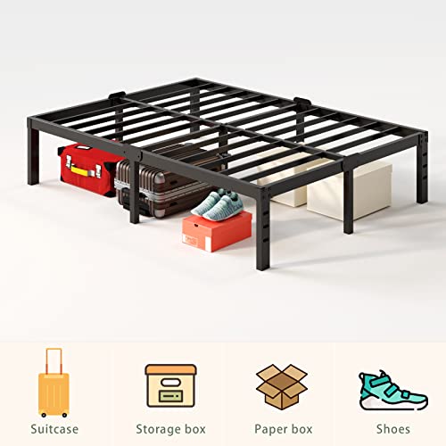 xtfei 18" Queen Bed Frame 3000 lbs Heavy Duty Platform with Sturdy and Durable Metal Slats No Box Spring Needed with Anti-Slip Baffle Ample Storage Noise-Free Black