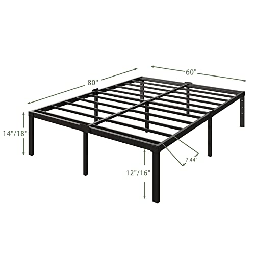 xtfei 18" Queen Bed Frame 3000 lbs Heavy Duty Platform with Sturdy and Durable Metal Slats No Box Spring Needed with Anti-Slip Baffle Ample Storage Noise-Free Black