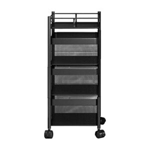 leefasy rotating kitchen rack fruits vegetables organizer shelves shelving wheeled cart storage carts for laundry room kitchen garage, 3 tiers and black