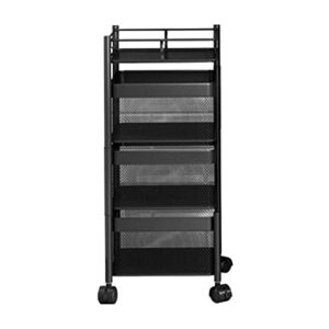 Leefasy Rotating Kitchen Rack Fruits Vegetables Organizer Shelves Shelving Wheeled Cart Storage Carts for Laundry Room Kitchen Garage, 3 Tiers and Black