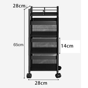 Leefasy Rotating Kitchen Rack Fruits Vegetables Organizer Shelves Shelving Wheeled Cart Storage Carts for Laundry Room Kitchen Garage, 3 Tiers and Black