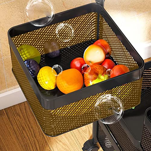 Leefasy Rotating Kitchen Rack Fruits Vegetables Organizer Shelves Shelving Wheeled Cart Storage Carts for Laundry Room Kitchen Garage, 3 Tiers and Black