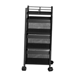 Leefasy Rotating Kitchen Rack Fruits Vegetables Organizer Shelves Shelving Wheeled Cart Storage Carts for Laundry Room Kitchen Garage, 3 Tiers and Black