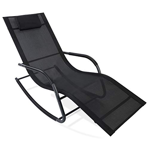 AGESISI Zero Gravity Rocking Chair - Patio Lounge Chair with Detachable Pillow Chaise Lounge Indoor Outdoor Rocking Recliner for Yard Pool Sunbathing Beach Lawn, Black