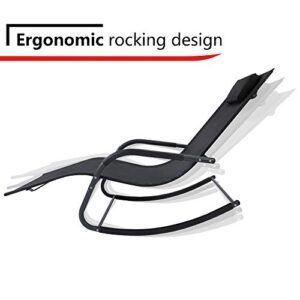 AGESISI Zero Gravity Rocking Chair - Patio Lounge Chair with Detachable Pillow Chaise Lounge Indoor Outdoor Rocking Recliner for Yard Pool Sunbathing Beach Lawn, Black