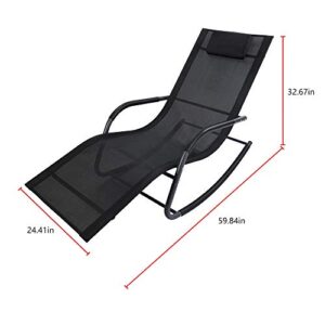 AGESISI Zero Gravity Rocking Chair - Patio Lounge Chair with Detachable Pillow Chaise Lounge Indoor Outdoor Rocking Recliner for Yard Pool Sunbathing Beach Lawn, Black