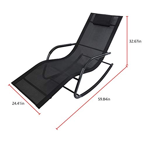 AGESISI Zero Gravity Rocking Chair - Patio Lounge Chair with Detachable Pillow Chaise Lounge Indoor Outdoor Rocking Recliner for Yard Pool Sunbathing Beach Lawn, Black