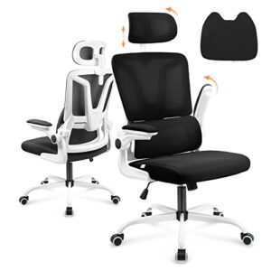 soontrans black ergonomic office chair with lumbar support pillow, mesh office chair with adjustable arms & headrest, rocking office desk chair, comfortable ergonomic chair, comfy ergo chair for home