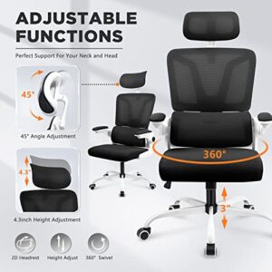 Soontrans Black Ergonomic Office Chair with Lumbar Support Pillow, Mesh Office Chair with Adjustable Arms & Headrest, Rocking Office Desk Chair, Comfortable Ergonomic Chair, Comfy Ergo Chair for Home