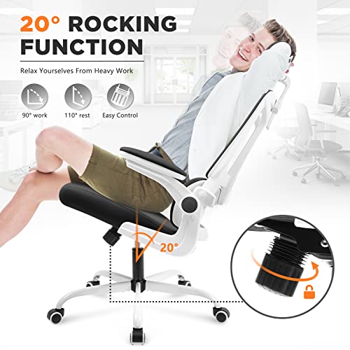 Soontrans Black Ergonomic Office Chair with Lumbar Support Pillow, Mesh Office Chair with Adjustable Arms & Headrest, Rocking Office Desk Chair, Comfortable Ergonomic Chair, Comfy Ergo Chair for Home