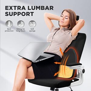 Soontrans Black Ergonomic Office Chair with Lumbar Support Pillow, Mesh Office Chair with Adjustable Arms & Headrest, Rocking Office Desk Chair, Comfortable Ergonomic Chair, Comfy Ergo Chair for Home