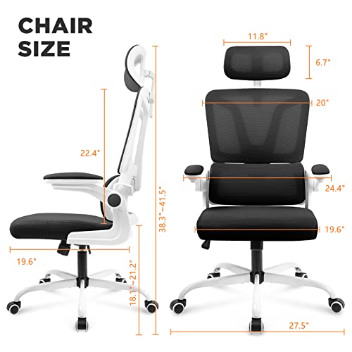 Soontrans Black Ergonomic Office Chair with Lumbar Support Pillow, Mesh Office Chair with Adjustable Arms & Headrest, Rocking Office Desk Chair, Comfortable Ergonomic Chair, Comfy Ergo Chair for Home