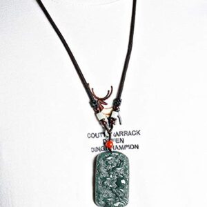 China Natural Hetian Green Jade Nephrite Carved Fengshui Zodiac Dragon Beast Pendant Amulet