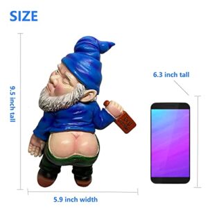 Jauay 9.5'' Tall Funny Drunk Garden Gnome Dwarf Creative Garden Gnome Statues Decoration Sculpture Yard Decor Landscape Porch Outdoor Lawn Decoration Novelty Outside Gift (Blue)