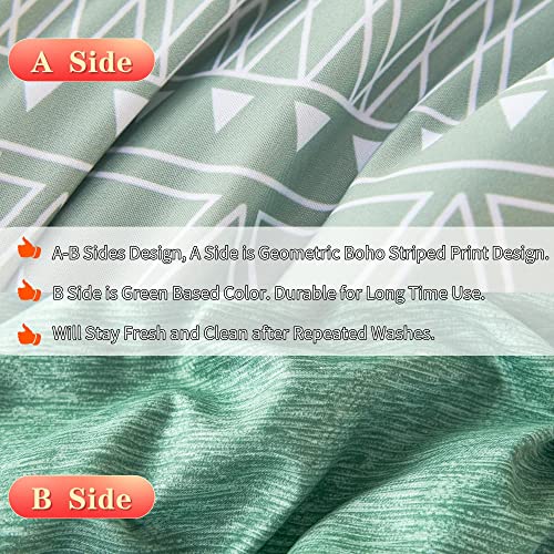 RYNGHIPY Striped Boho Bed Comforter Set King Size Sage Green, 8Pcs Geometric Bohemian Bed in a Bag Down Alternative Comforter Bedding Set (Sage Green,King Size)