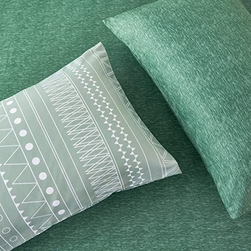 RYNGHIPY Striped Boho Bed Comforter Set King Size Sage Green, 8Pcs Geometric Bohemian Bed in a Bag Down Alternative Comforter Bedding Set (Sage Green,King Size)