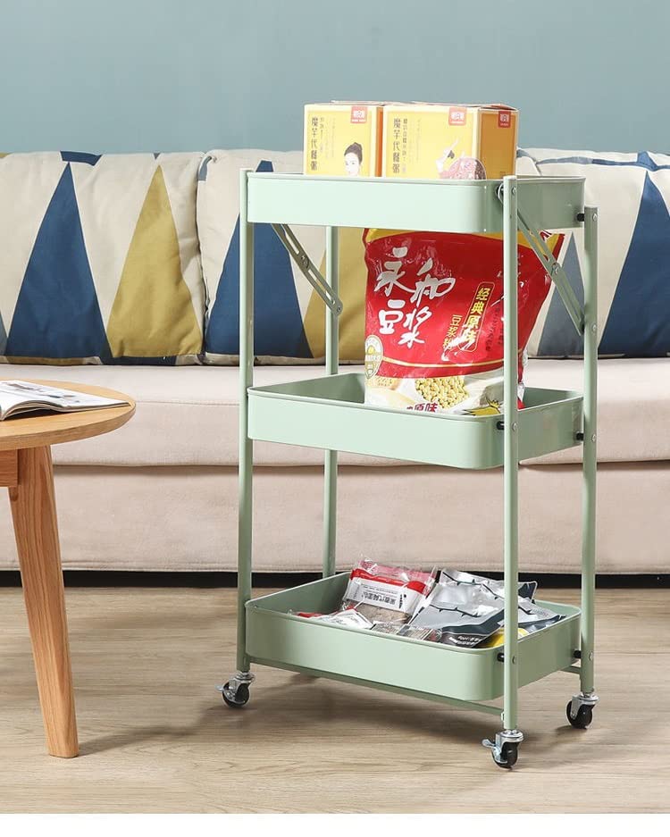 LIRUXUN Foldable Shelf Floor Kitchen Mobile with Wheel Trolley Storage Car Hand Push Storage Shelf