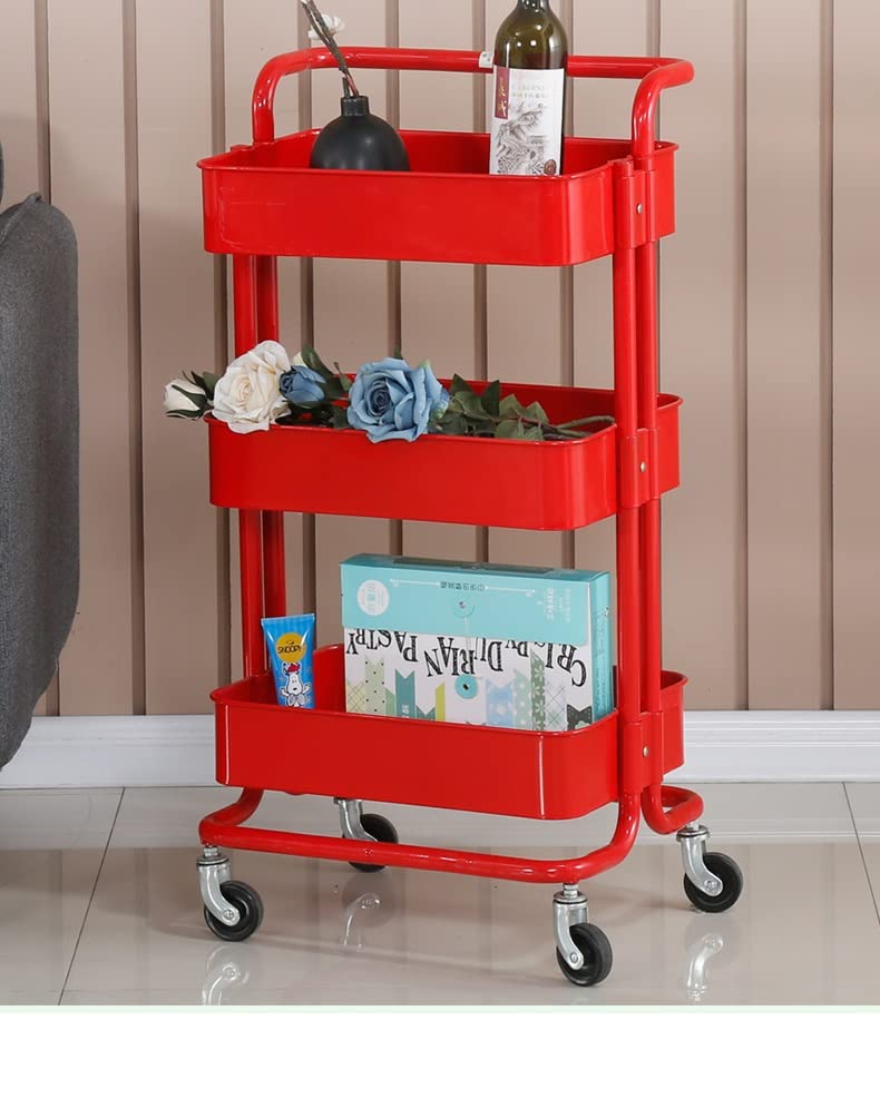 LIRUXUN Kitchen Rack Trolley Storage Rack Removable Wheeled Vegetable and Fruit Side Basket Storage Rack