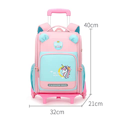 GLOOMALL Cute Rolling Backpack School Girls Boys, Lightweight Trolley Travel Bag with 6 Wheels Classic Roller Luggage (Pink unicorn)